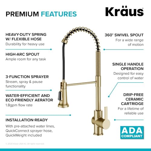 KRAUS Britt 2nd Gen Commercial Style Pull-Down Single Handle Kitchen Faucet in Spot Free Antique Champagne Bronze, KPF-1691SFACB