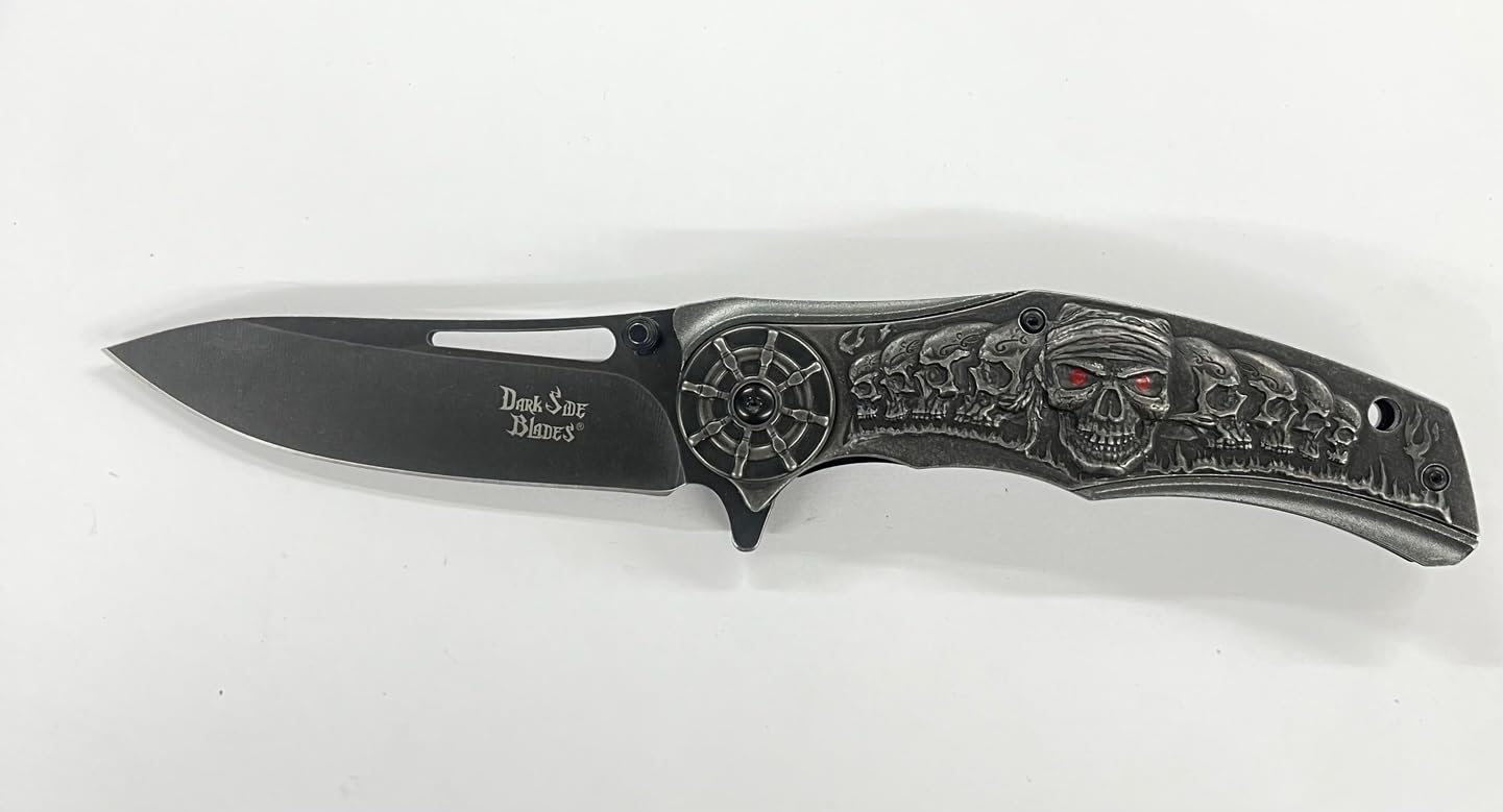 GIFTS INFINITY 3 Skull Personalized Laser Engraved Pocket Knife, Fathers Day, Groomsmen Gift, Graduation Gifts, Gifts for Men Free Engraving (Black)