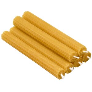 6 Count Beeswax Taper Candles Hand Rolled - Smokeless Dripless -Natural Scent - 8 Inch in Natural Yellow Color