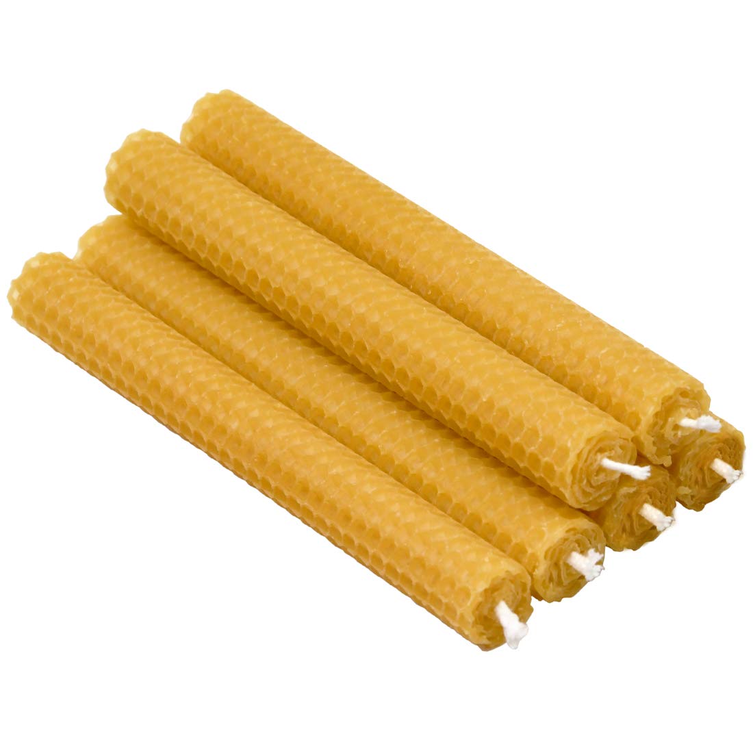 6 Count Beeswax Taper Candles Hand Rolled - Smokeless Dripless -Natural Scent - 8 Inch in Natural Yellow Color