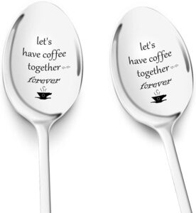 prstenly anniversary christmas birthday gifts for her him engraved coffee spoon, 2 pcs personalized stainless steel spoon couple gifts, valentines day wedding engagement gifts for couples