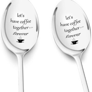 PRSTENLY Anniversary Christmas Birthday Gifts for Her Him Engraved Coffee Spoon, 2 Pcs Personalized Stainless Steel Spoon Couple Gifts, Valentines Day Wedding Engagement Gifts for Couples