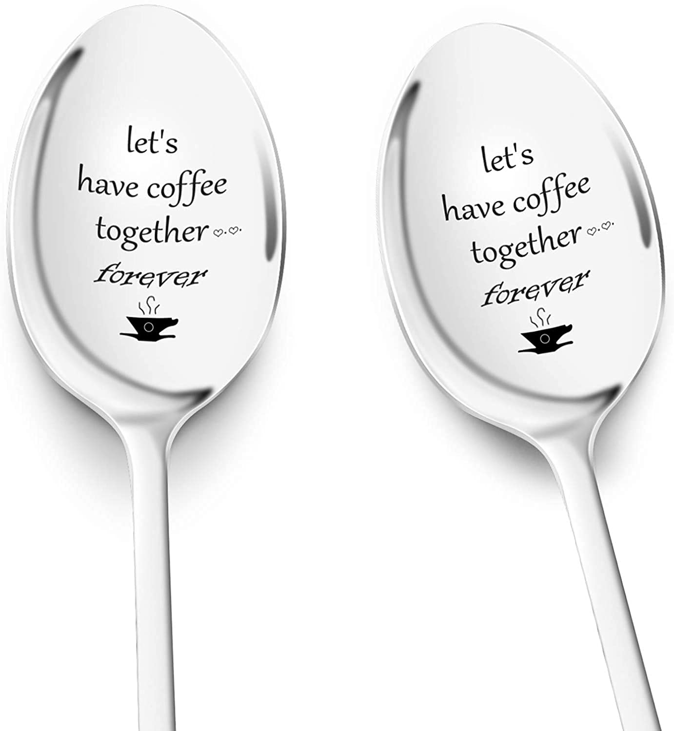 PRSTENLY Anniversary Christmas Birthday Gifts for Her Him Engraved Coffee Spoon, 2 Pcs Personalized Stainless Steel Spoon Couple Gifts, Valentines Day Wedding Engagement Gifts for Couples