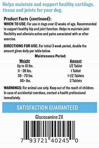 Mendota Pet Glucosamine 2X - 60 Tablets - Dog Hip & Joint Tablets