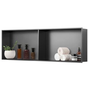 sunrosa 12 x 36 inch shower niche, black wall niche stainless steel wall niche no tile needed recessed niche shower for bathroom storage, 1 dividers