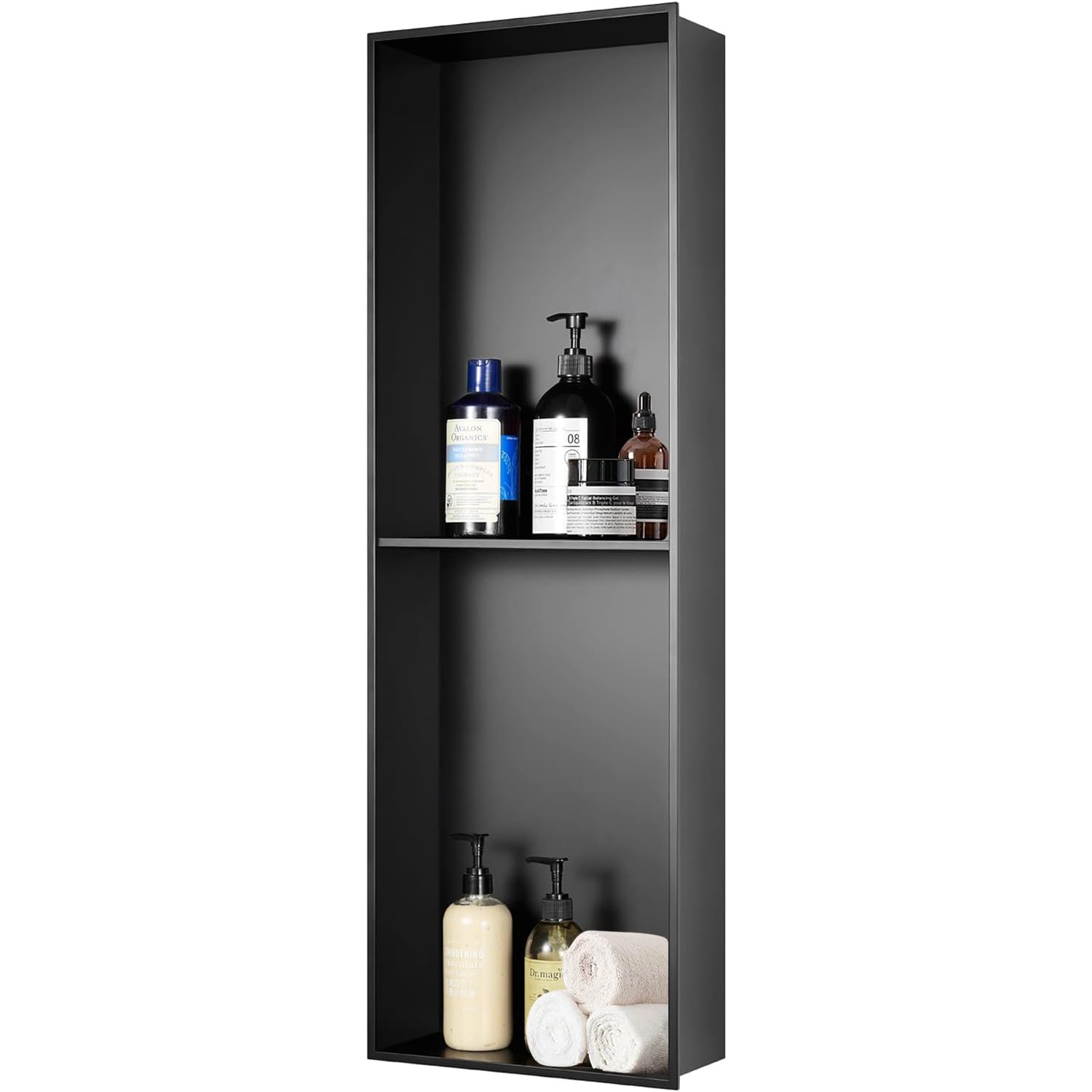 Sunrosa 12 X 36 Inch Shower Niche, Black Wall Niche Stainless Steel Wall Niche NO Tile Needed Recessed Niche Shower for Bathroom Storage, 1 Dividers