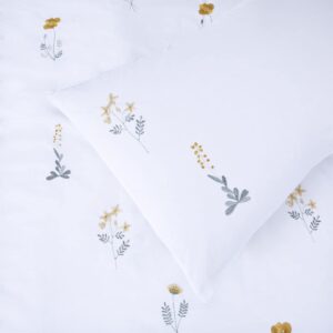 YINFUNG Floral Duvet Cover King Flower White Yellow Wildflower Spring Embroidered Cotton King Garden Green Elegant Botanical Blossom Fresh Sweet French Country Bedding Set 3 Pieces 104x90