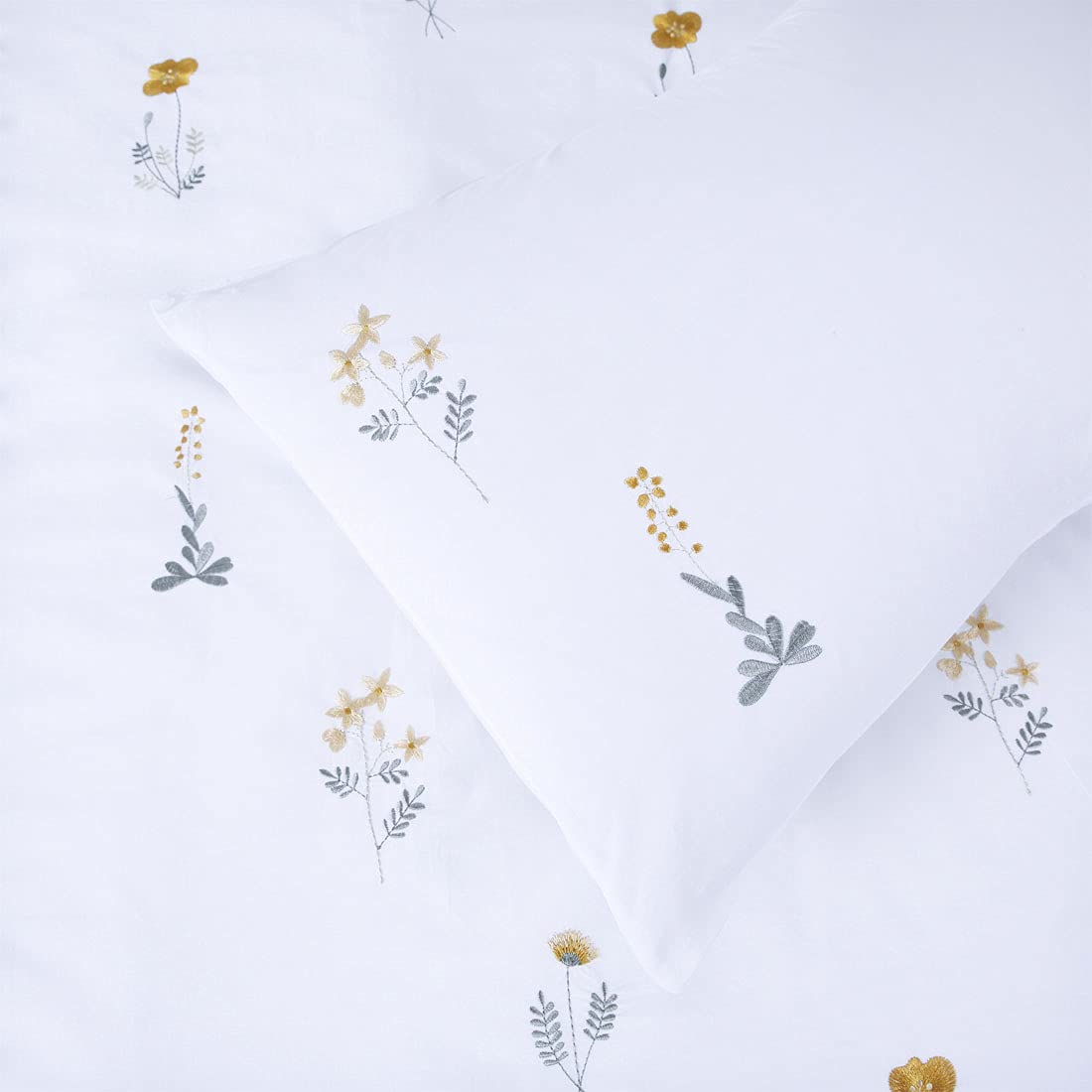 YINFUNG Floral Duvet Cover King Flower White Yellow Wildflower Spring Embroidered Cotton King Garden Green Elegant Botanical Blossom Fresh Sweet French Country Bedding Set 3 Pieces 104x90