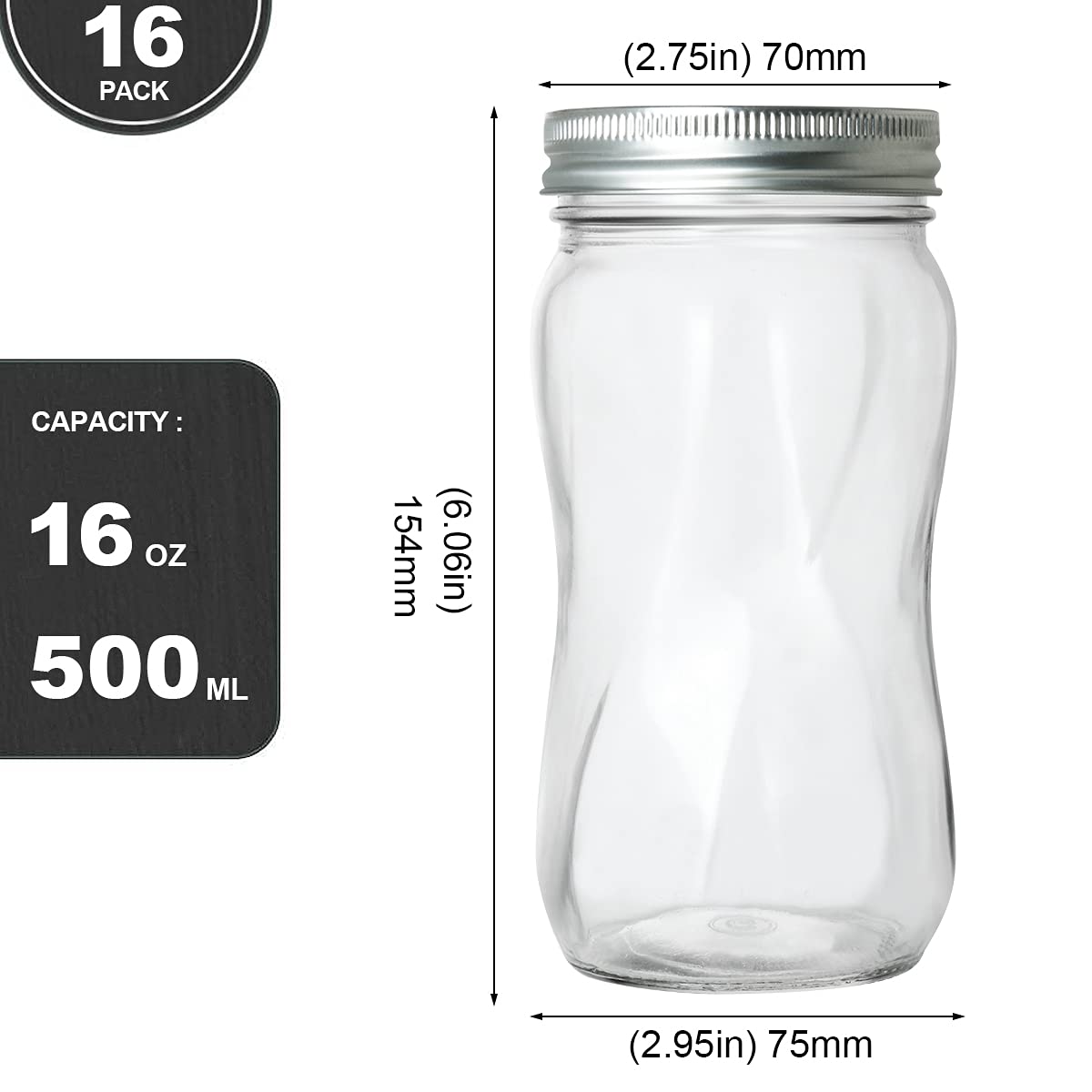 KAMOTA Mason Jars 16 OZ With Regular Lids and Bands, Ideal for Meal Prep, Jam, Honey, Wedding Favors, Shower Favors, DIY Spice Jars, 12 PACK, 20 Whiteboard Labels Included