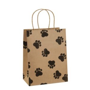 bagdream gift bags 25pcs 8x4.25x10.5 inches shopping bags, paper bags with handles, kraft bags, retail bags, holiday party bags, puppy dog's paw print brown gift bags