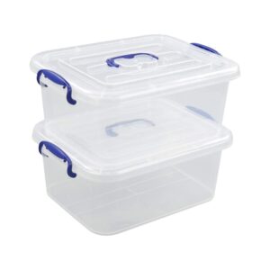 easymanie 8 quart clear bins with navy blue handle, plastic storage boxes, 2 packs