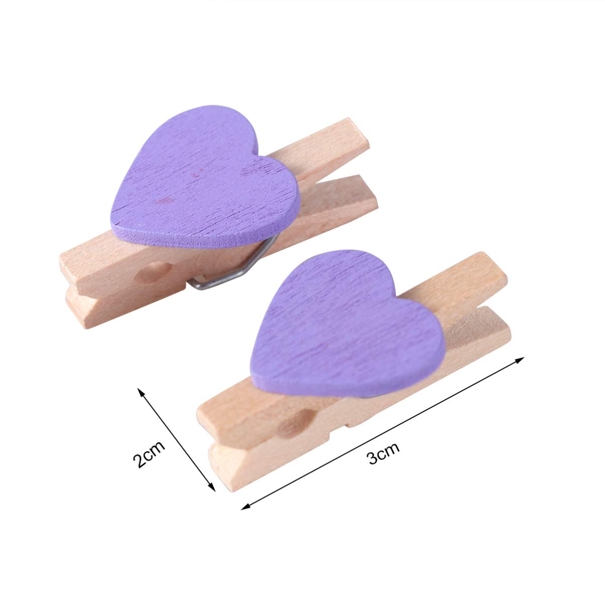 NUOBESTY Woodsy Decor 50pcs Mini Wooden Clips Clothespins Crafts Clips with Hearts for Wedding Party Valentines Day Decoration Purple Trendy Decor