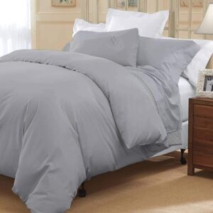 luxury, soft 800 thread count 100% egyptian cotton oversized super king (120"x98") inch,3pcs duvet cover set with zipper closure & corner ties (1duvet cover & 2pillowshams), silver solid