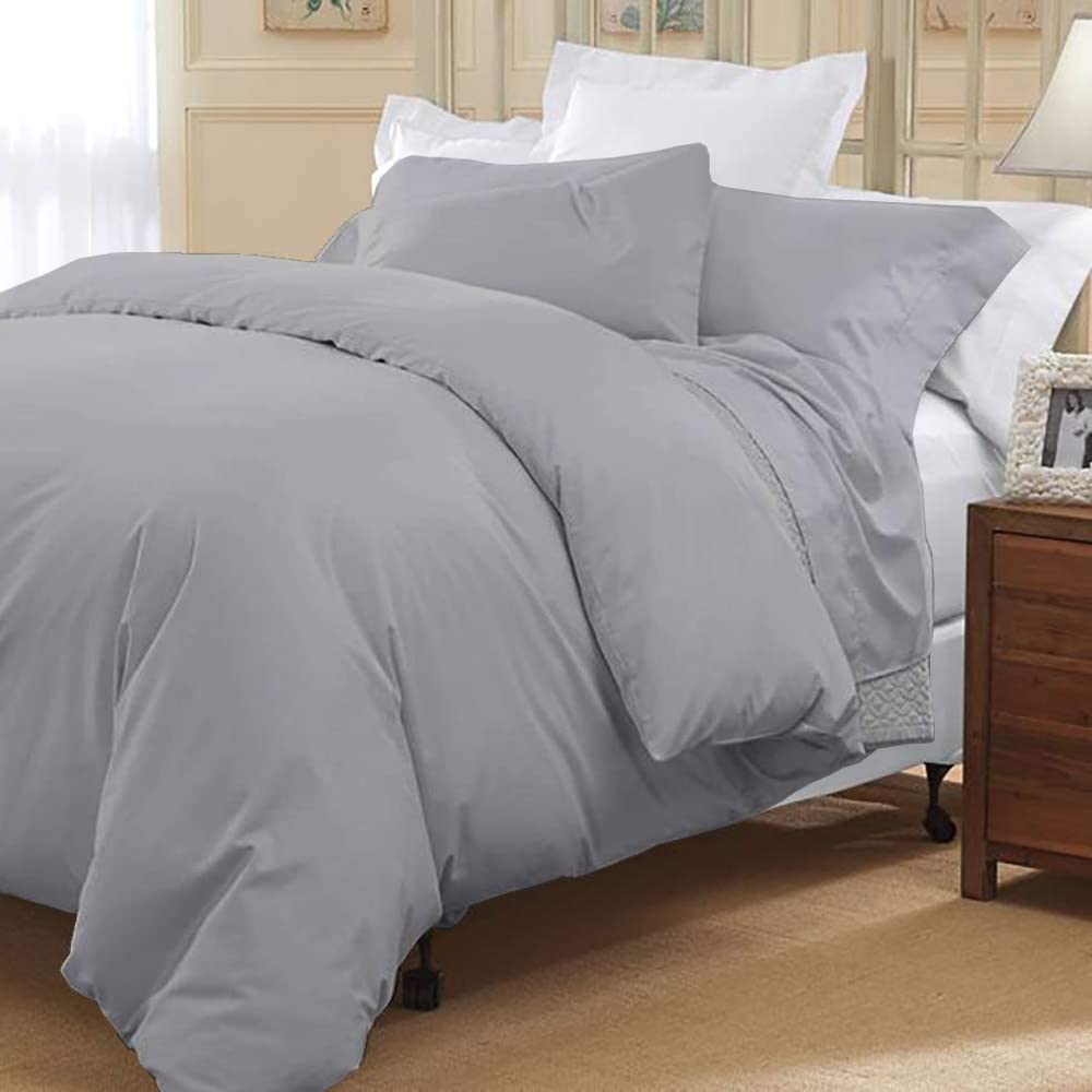 Luxury, Soft 800 Thread Count 100% Egyptian Cotton Oversized Super King (120"x98") Inch,3Pcs Duvet Cover Set with Zipper Closure & Corner Ties (1Duvet Cover & 2Pillowshams), Silver Solid