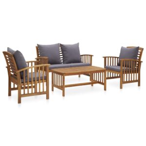 vidaxl patio furniture set 4 piece, patio bench seat with coffee table, wooden dining set for garden balcony porch, modern, solid wood acacia