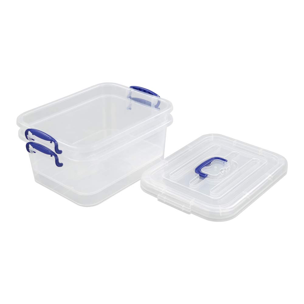 Easymanie 8 Quart Clear Bins with Navy Blue Handle, Plastic Storage Boxes, 2 Packs