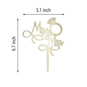 Miss To Mrs Cake Toppers - Bridal Shower,Mr and Mrs Wedding/Engagement/Marriage Party Decorations, Mirror Gold Acrylic