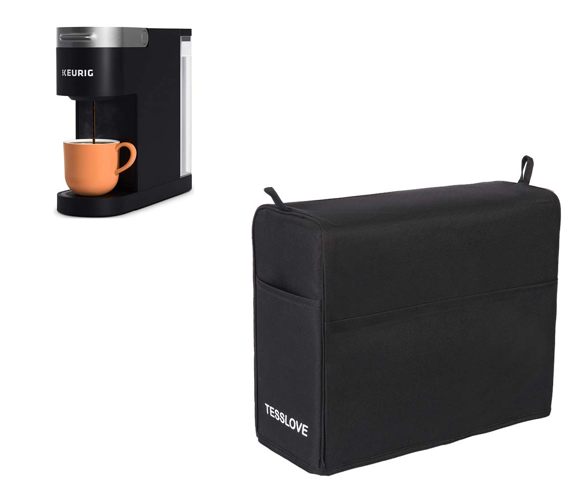 TESSLOVE Dust Cover for Keurig Coffee Maker K-SLIM, Single Serve Coffee Makers, coffee machine, espresso machine, dust cover with 3 Storage Pockets for storing relative things (M, BLACK)