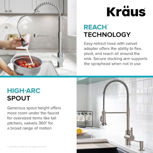 KRAUS Britt 2nd Gen Commercial Style Pull-Down Single Handle Kitchen Faucet in Spot Free Antique Champagne Bronze, KPF-1691SFACB