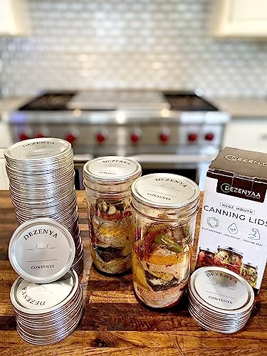 WIDE Mouth Canning Lids, 100 Count - Sturdy Metal Lids with Strong Silicone Seals That are Perfect for Meal Preservation & Food Storage - Fit for Wide Mouth Mason Jars - Canning Supplies by Dezenyaa