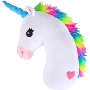 artcreativity 15 inch unicorn head magical plush pillow, ultra soft and cuddly rainbow color stuffed pillow for kids, home décor, birthday party gift for girls