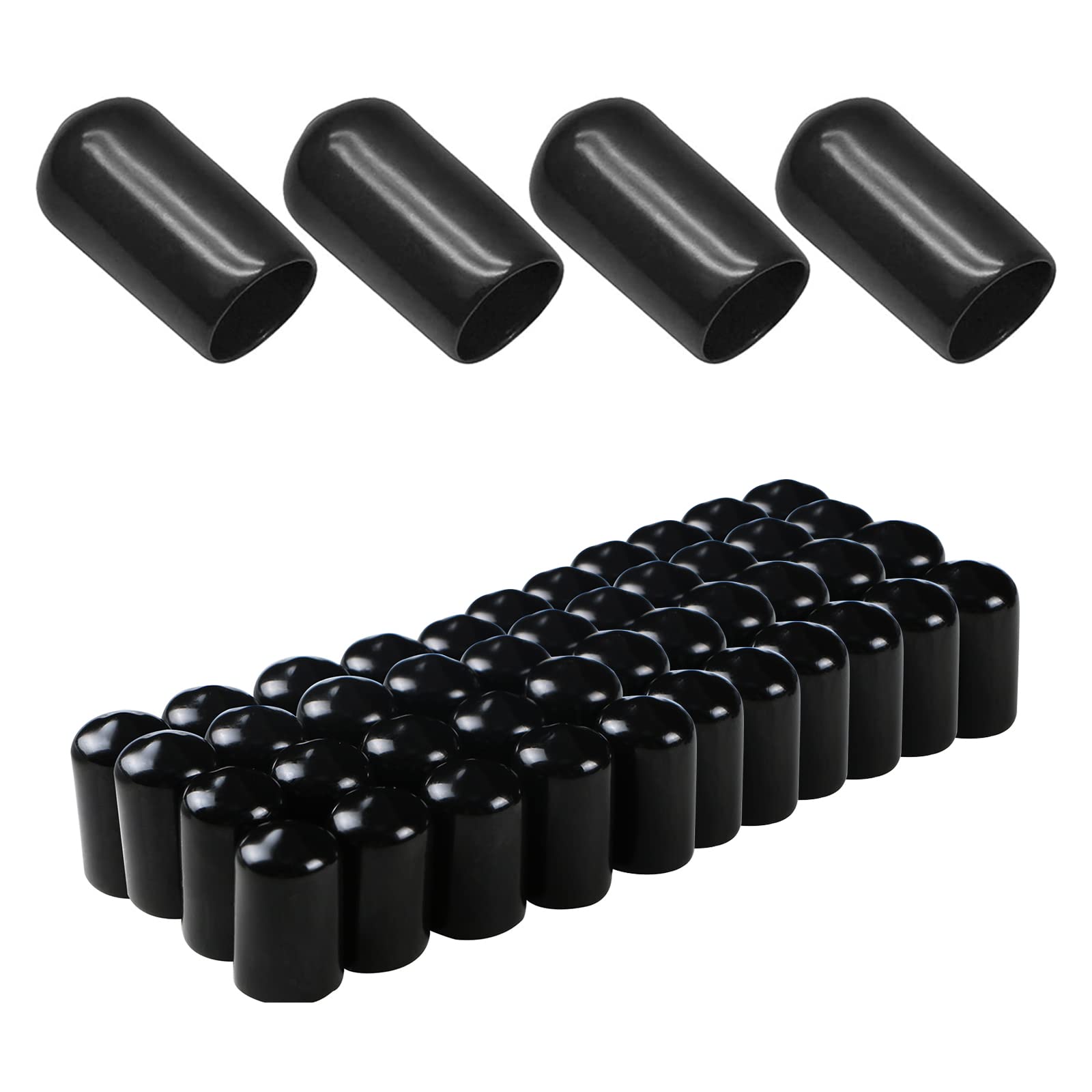 Aopin Rubber Round End Cap Cover 4/25 Inch (4mm) Screw Thread Protectors PVC Flexible Tubing Pipe Protective Bolt Screw Thread Protector Safety Cover | for Pipe Post Tubing Rod Cover 100 Pcs (Black)