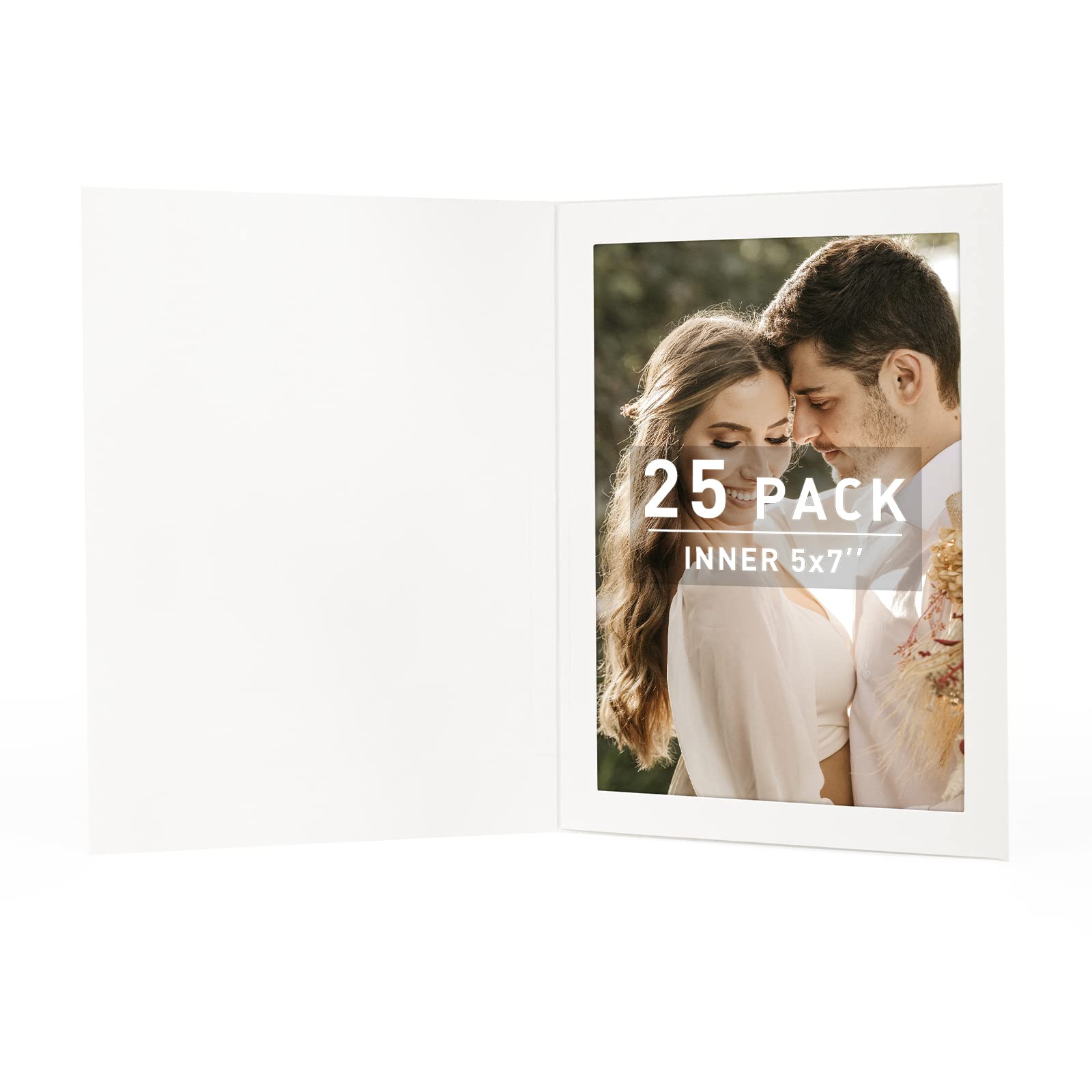 Golden State Art, Pack of 25, 5x7 Photo Folders, Cardboard Picture Frame, Paper Photo Frame Cards, Greetings/Invitation Cards, Special Events: Graduation, Christmas, Wedding (White)