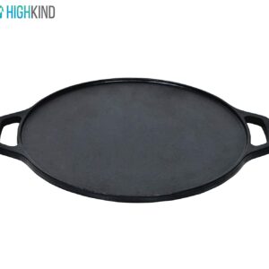 Highkind Pre-Seasoned Cast Iron Dosa Tawa with Premium Extra Coating (12 inches) Perfect for Cooking on Gas, Induction and Electric Cooktops,Black