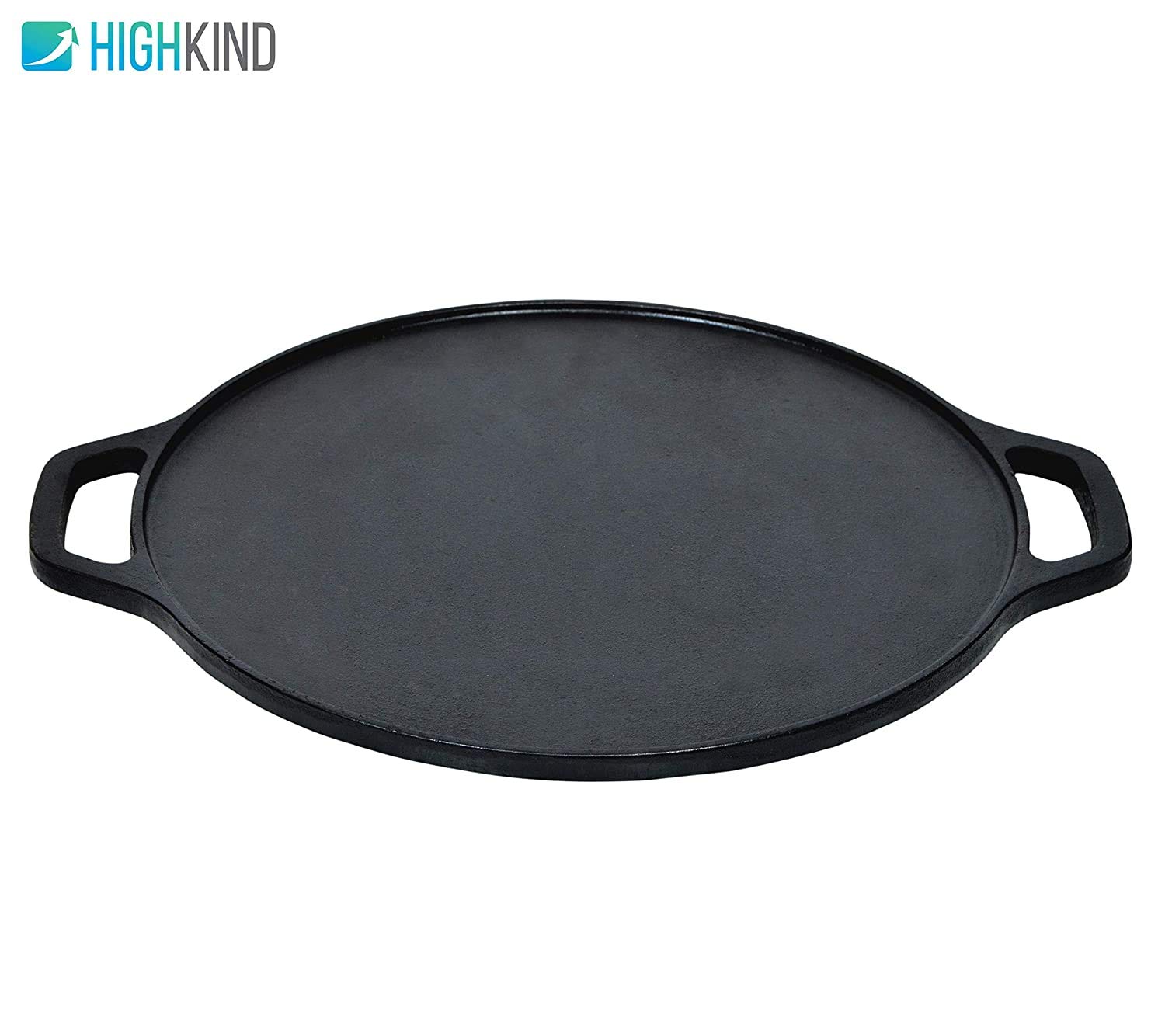 Highkind Pre-Seasoned Cast Iron Dosa Tawa with Premium Extra Coating (12 inches) Perfect for Cooking on Gas, Induction and Electric Cooktops,Black