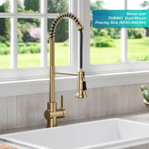 KRAUS Britt 2nd Gen Commercial Style Pull-Down Single Handle Kitchen Faucet in Spot Free Antique Champagne Bronze, KPF-1691SFACB