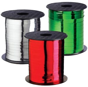 curling ribbon christmas holiday gift ribbons xmas set 3 rolls red green silver curly thin metallic holidays gifts wrapping & decoration