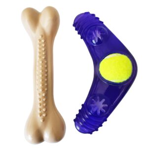 american pet supplies chew toys, nylon bone and boomerang tennis ball toy set for puppies and dogs (medium bone, boomerang, tennis ball)