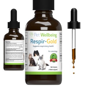 pet wellbeing respir-gold for dogs - supports healthy breathing, open airways, respiratory support, black cumin, horehound, grindelia - veterinarian-formulated herbal supplement 2 oz (59 ml)