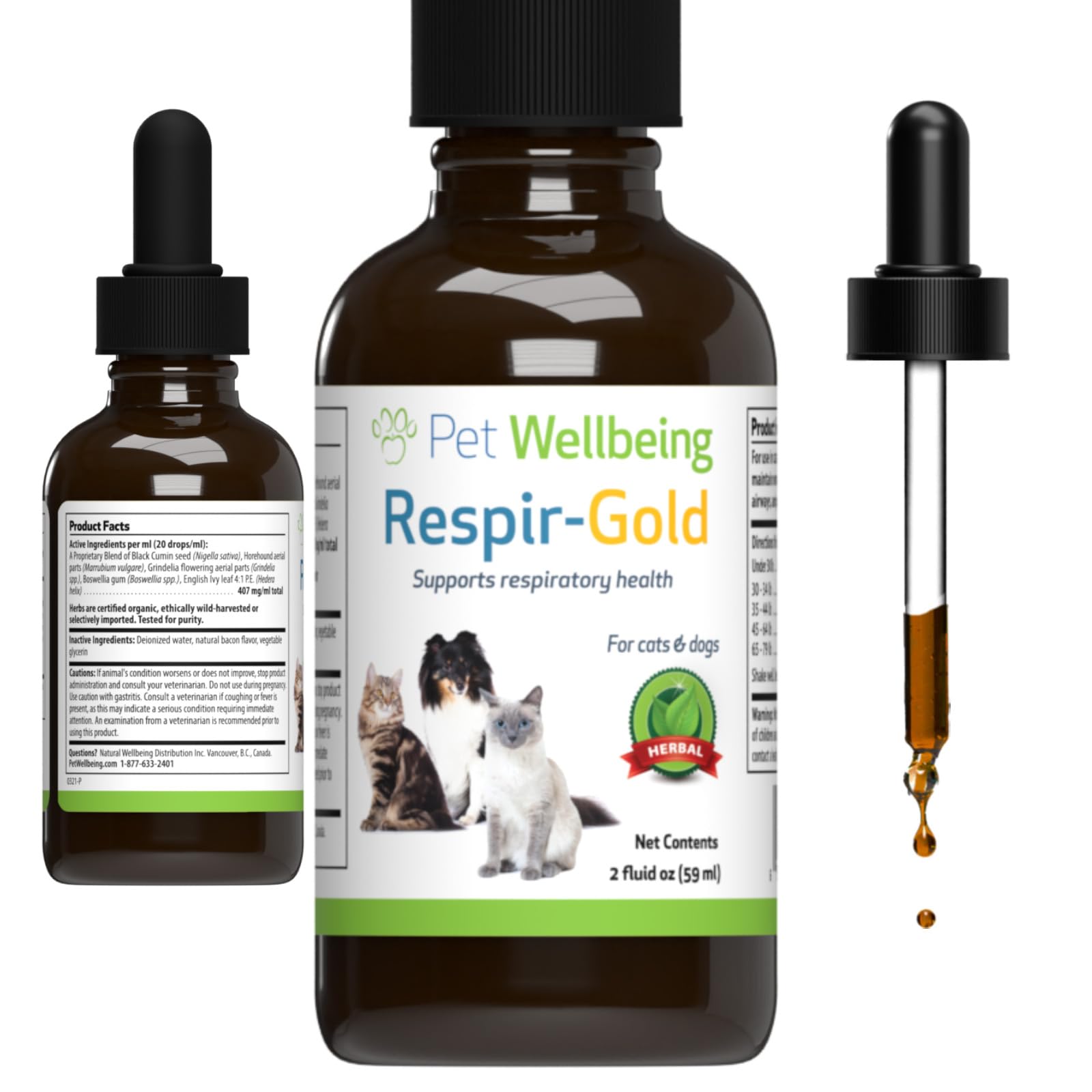 Pet Wellbeing Respir-Gold for Dogs - Supports Healthy Breathing, Open Airways, Respiratory Support, Black Cumin, Horehound, Grindelia - Veterinarian-Formulated Herbal Supplement 2 oz (59 ml)