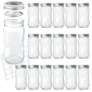 kamota mason jars 16 oz with regular lids and bands, ideal for meal prep, jam, honey, wedding favors, shower favors, diy spice jars, 12 pack, 20 whiteboard labels included