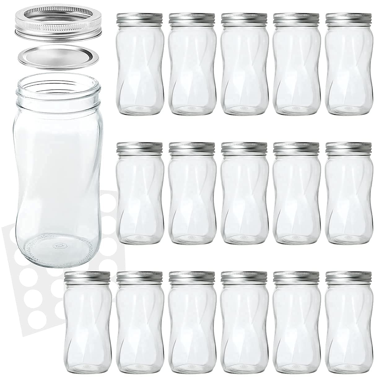 KAMOTA Mason Jars 16 OZ With Regular Lids and Bands, Ideal for Meal Prep, Jam, Honey, Wedding Favors, Shower Favors, DIY Spice Jars, 12 PACK, 20 Whiteboard Labels Included