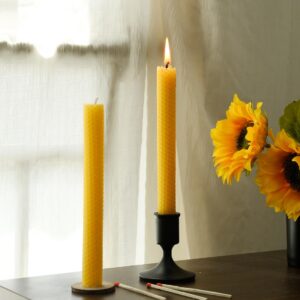 6 Count Beeswax Taper Candles Hand Rolled - Smokeless Dripless -Natural Scent - 8 Inch in Natural Yellow Color