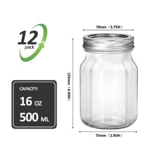 KAMOTA Mason Jars 16oz, 12 Pack Glass Canning Jars With Regular Lids and Bands, Ideal for Jam, Honey, Wedding Favors, Shower Favors, DIY Spice Jars, 12 PACK, 20 Whiteboard Labels Included…