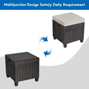 HAPPYGRILL 2-Piece Patio Ottoman Set Outdoor Rattan Wicker Ottoman Seat with Removable Cushions Patio Furniture Footstool Footrest Seat