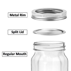 KAMOTA Mason Jars 16oz, 12 Pack Glass Canning Jars With Regular Lids and Bands, Ideal for Jam, Honey, Wedding Favors, Shower Favors, DIY Spice Jars, 12 PACK, 20 Whiteboard Labels Included…