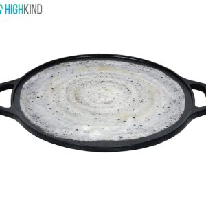 Highkind Pre-Seasoned Cast Iron Dosa Tawa with Premium Extra Coating (12 inches) Perfect for Cooking on Gas, Induction and Electric Cooktops,Black