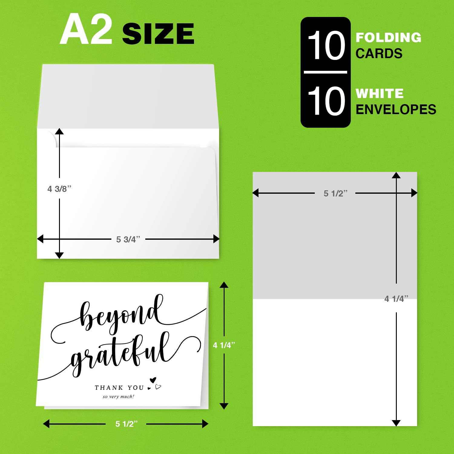 Beyond Grateful Thank You So Very Much Greeting Cards & Envelopes – Appreciation, Weddings, Christmas, Holidays, Small Business, Baby Bridal Showers, Funerals, Graduation – 4.25 x 5.5” | 10 per Pack