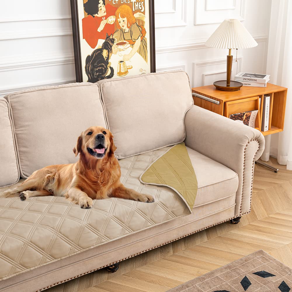 SUNNYTEX Waterproof & Reversible Dog Bed Cover Sofa, Couch Cover Furniture Protector for Pets, (30 * 70",Beige+Sand)