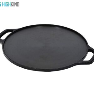 Highkind Pre-Seasoned Cast Iron Dosa Tawa with Premium Extra Coating (12 inches) Perfect for Cooking on Gas, Induction and Electric Cooktops,Black