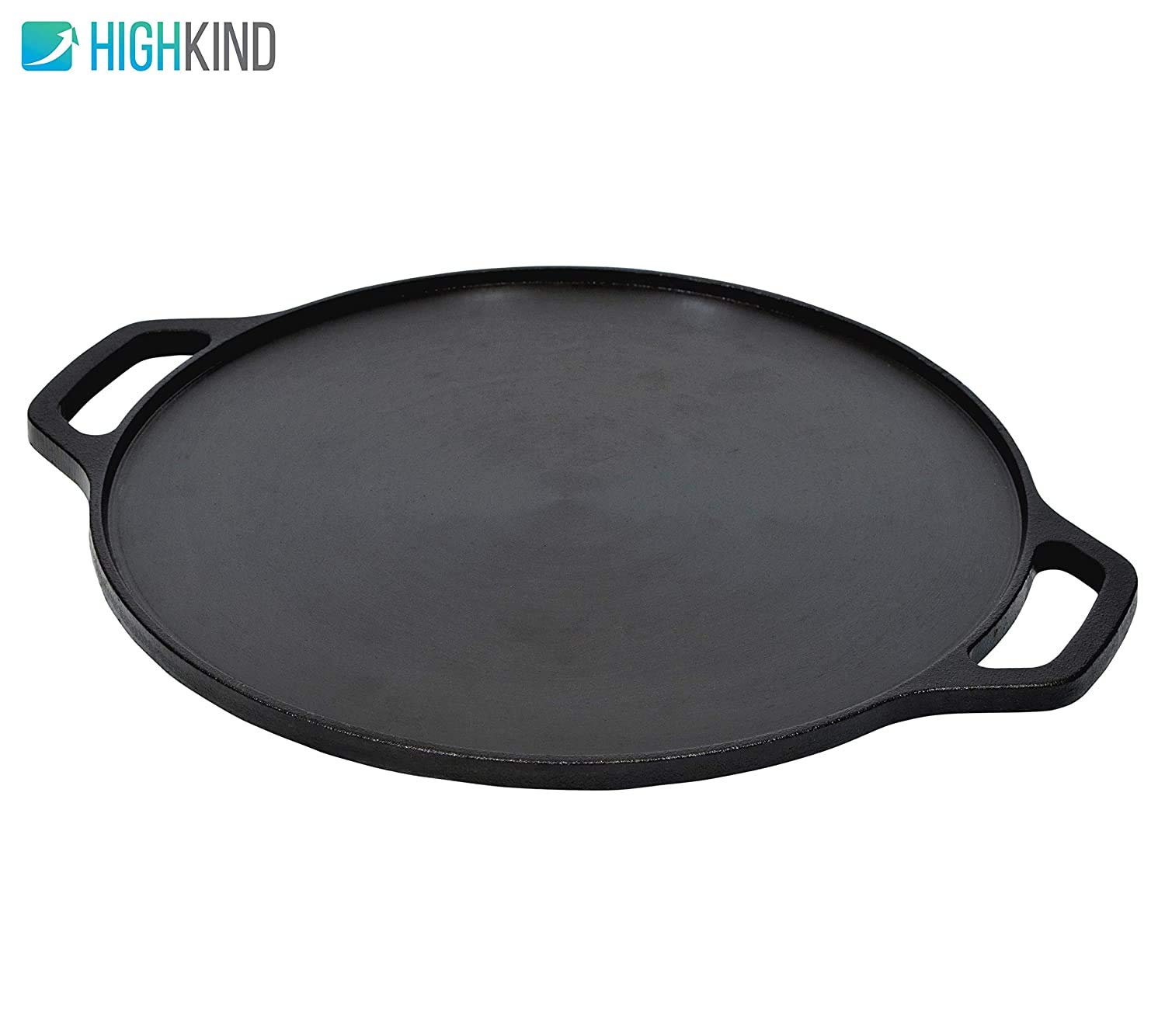 Highkind Pre-Seasoned Cast Iron Dosa Tawa with Premium Extra Coating (12 inches) Perfect for Cooking on Gas, Induction and Electric Cooktops,Black