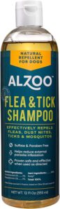 alzoo flea and tick repellent shampoo for dogs, effectively repels fleas, ticks & mosquitos, 100% plant-based active ingredients, sulfate & paraben-free, 12 fl. oz.