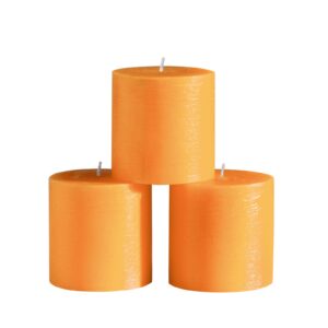 candwax 3x3 pillar candle set of 3 - decorative rustic candles unscented and no drip candles - ideal as wedding candles or large candles for home interior - orange candles