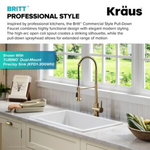 KRAUS Britt 2nd Gen Commercial Style Pull-Down Single Handle Kitchen Faucet in Spot Free Antique Champagne Bronze, KPF-1691SFACB