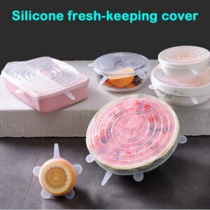 Duruan Silicone Stretch Lids,Reusable Plastic Wrap Alternative,6-Pack Food Storage Covers,Clear Color (White)