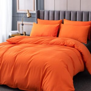 Orange Cal-King/King Size Duvet Cover Set,100% Natural Cotton 600 TC 5 Piece-1 Duvet/Quilted Cover with 4 Pillowcases Exquisite Alternative Soft with Zipper Closure & Corner Ties Duvet Set